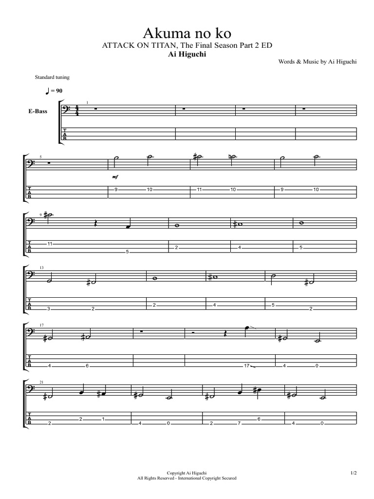 Akuma No Ko BASS TAB | PDF