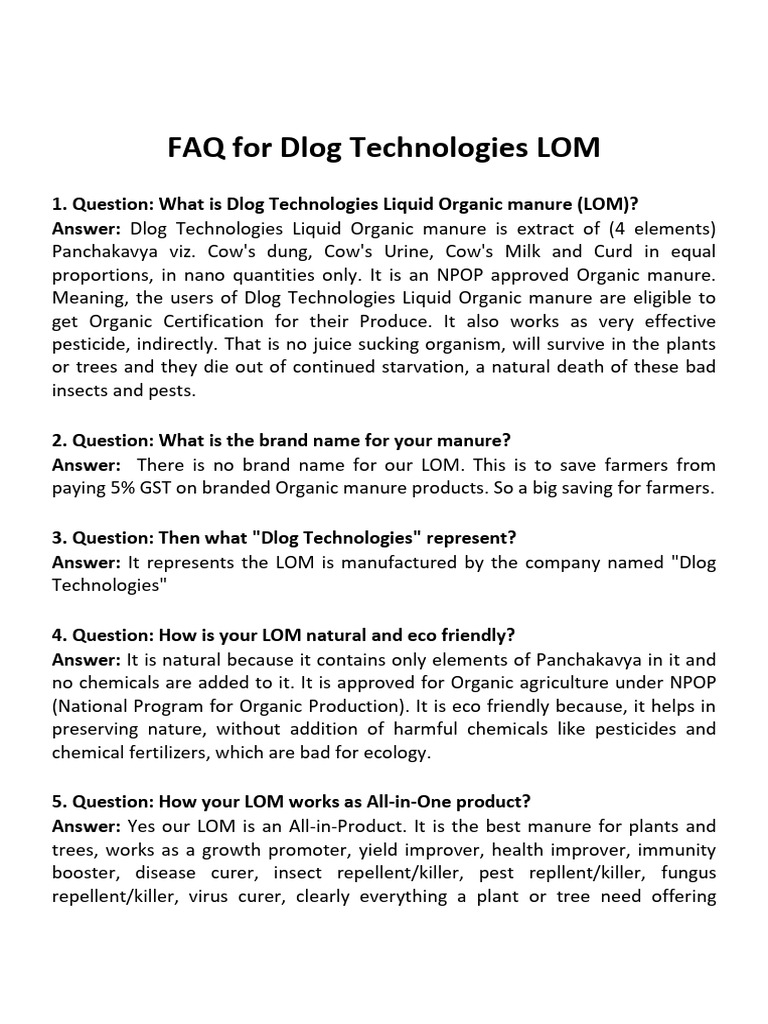 FAQ For Dlog Technologies LOM3 | PDF | Manure | Fertilizer