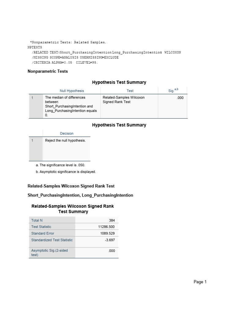 Wilcoxon Tests for Purchasing & Ad Recall | PDF | Statistical ...
