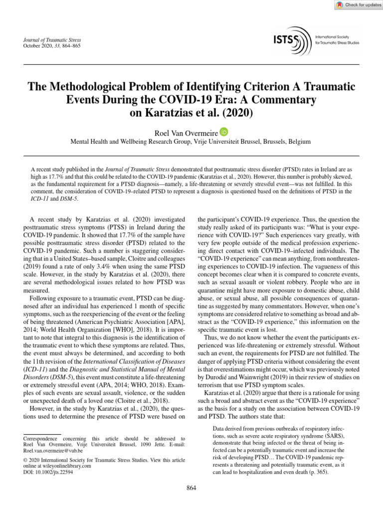 Journal of Traumatic Stress - 2020 - Van Overmeire - The Methodological ...