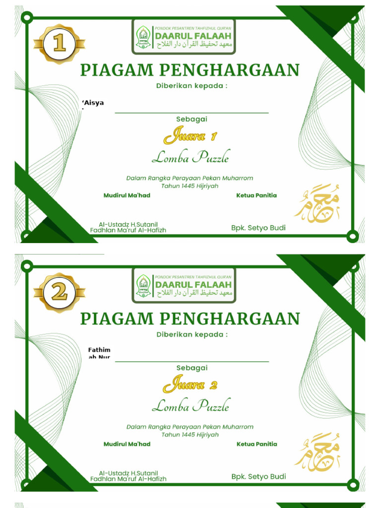 Piagam Puzzle Mewarnai Putri | PDF