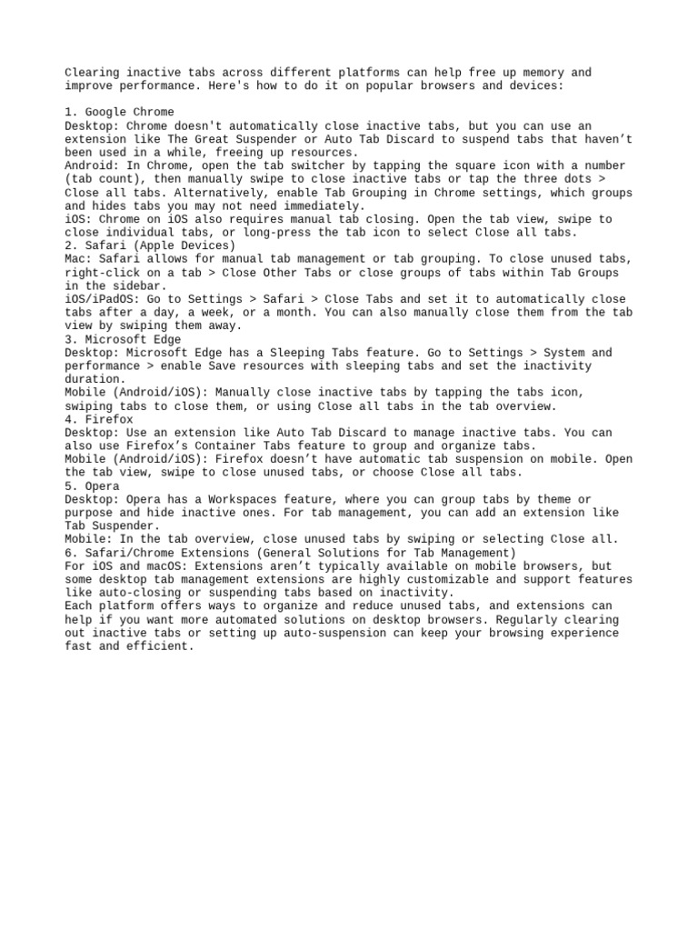 Managing Inactive Tabs Across Browsers | PDF | Safari (Web Browser) | Ios