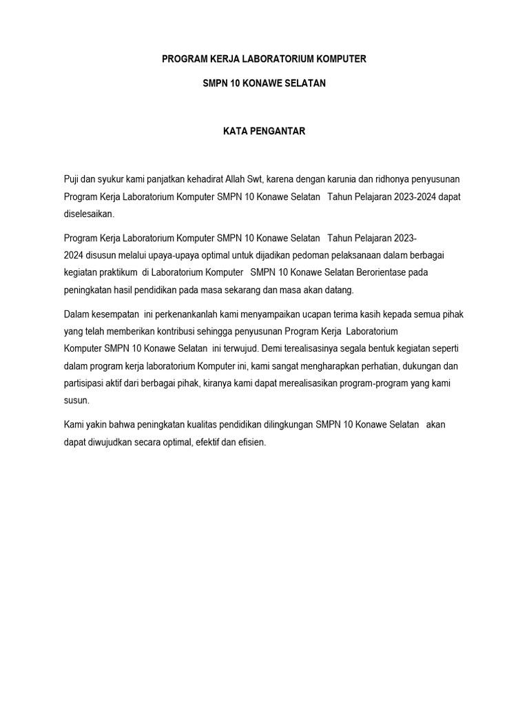 FF FF PROGRAM KERJA TUGAS TAMBAHAN LABORATORIUM KOMPUTER | PDF
