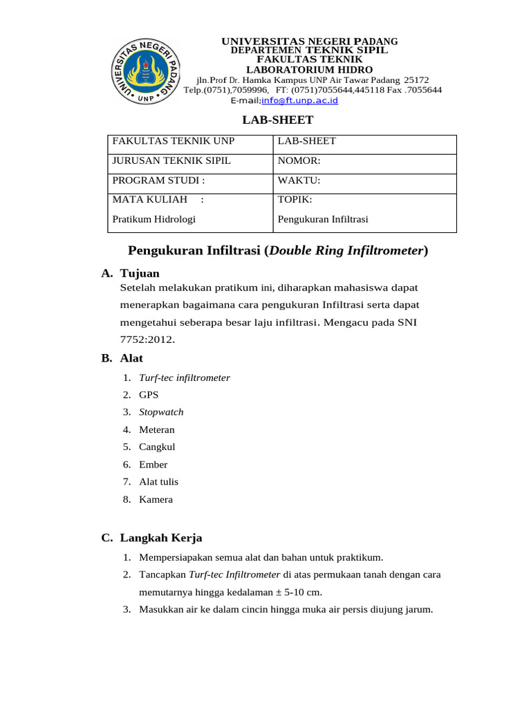 Labsheet - Infiltrasi | PDF