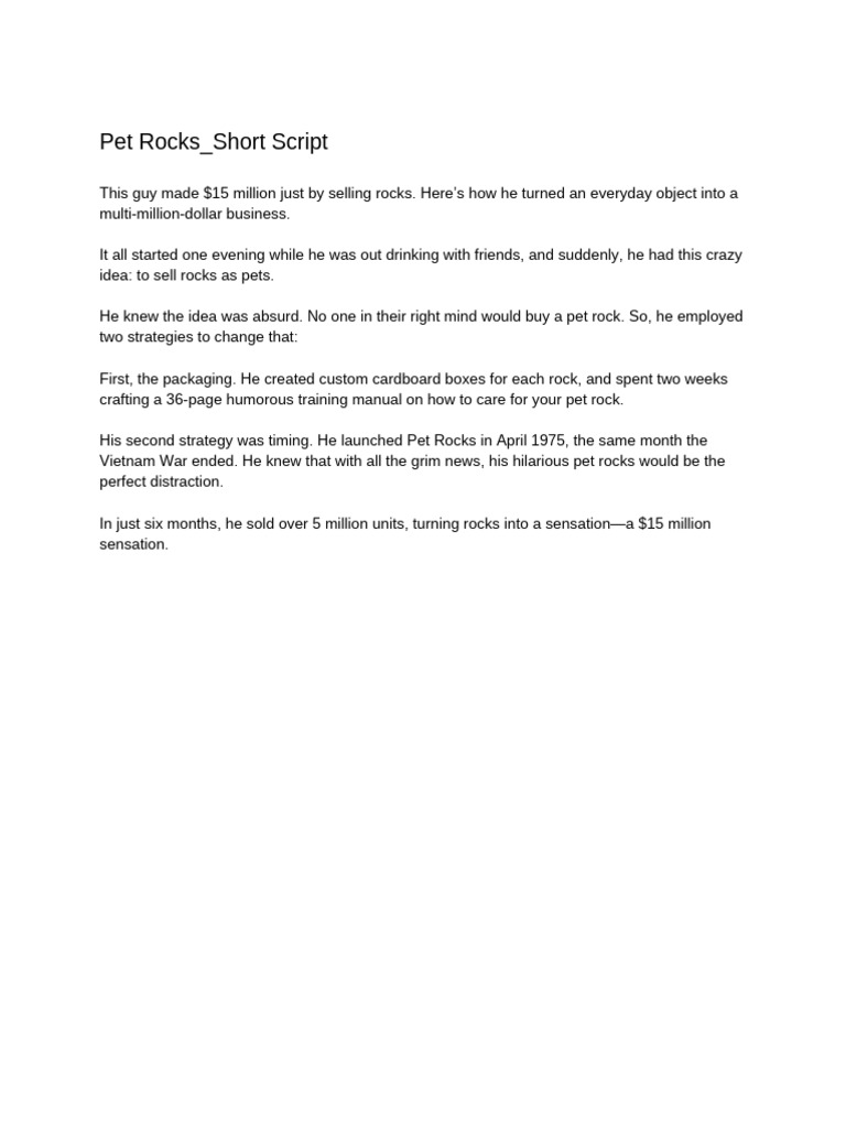 Pet Rocks - Short Script | PDF