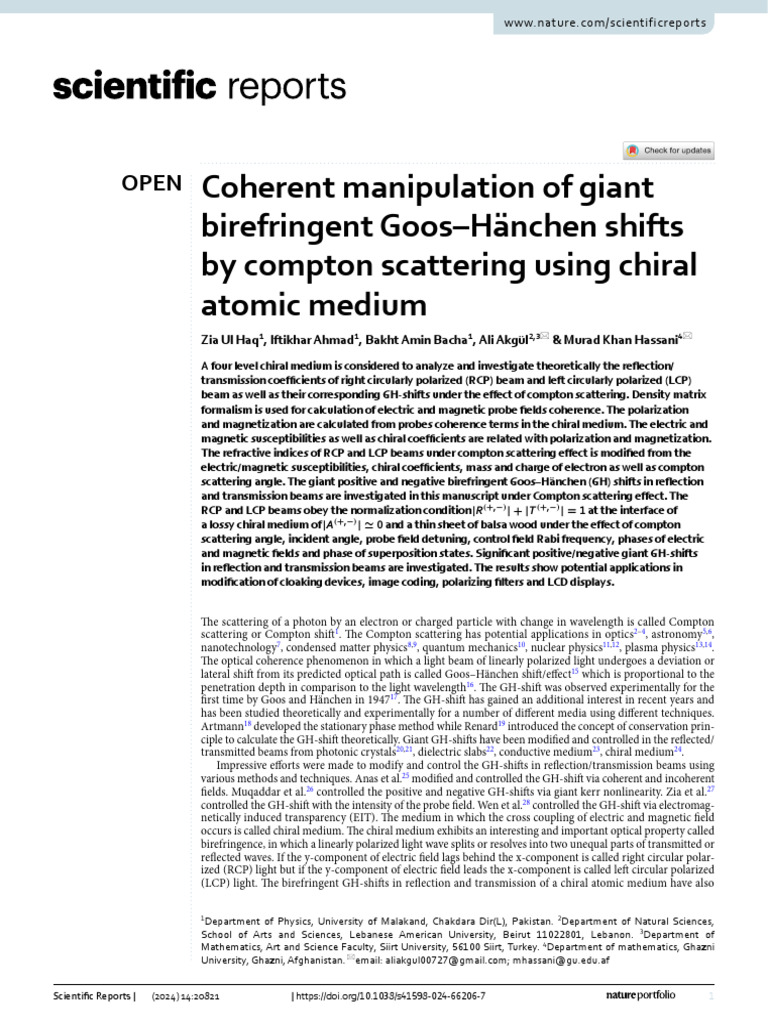 Coherent Manipulation of Giant Birefringent Goos-H | PDF | Polarization ...