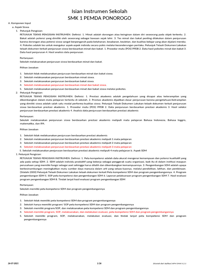 Instrumen Penjaminan Mutu SMK APM 2021 | PDF