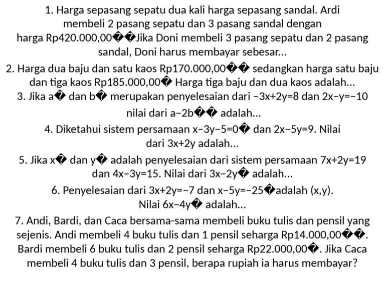 Soal UH SPLDV Kelas 8 2024 | PDF