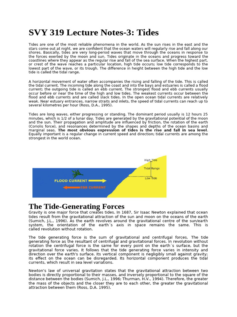 Lecture 3 Year 3-Tides - Updated 13 Sept 2024 | PDF | Tide | Force