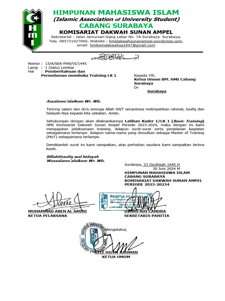 13A-Surat Pengelolaan Training BPL Cabang | PDF