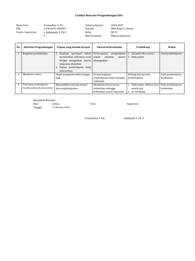 Lampiran 7 - Lembar Rencana Pengembangan Diri | PDF