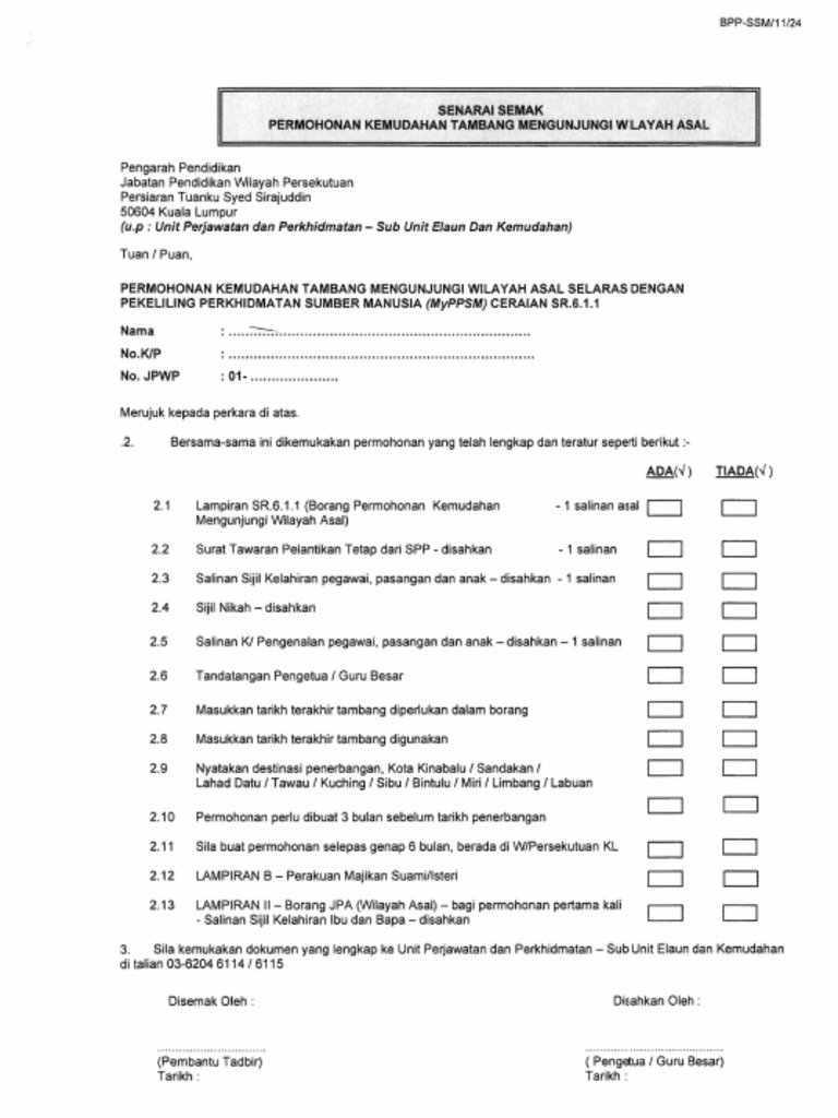 Senarai Semak Dan Borang Mengunjungi Wilayah Asal | PDF