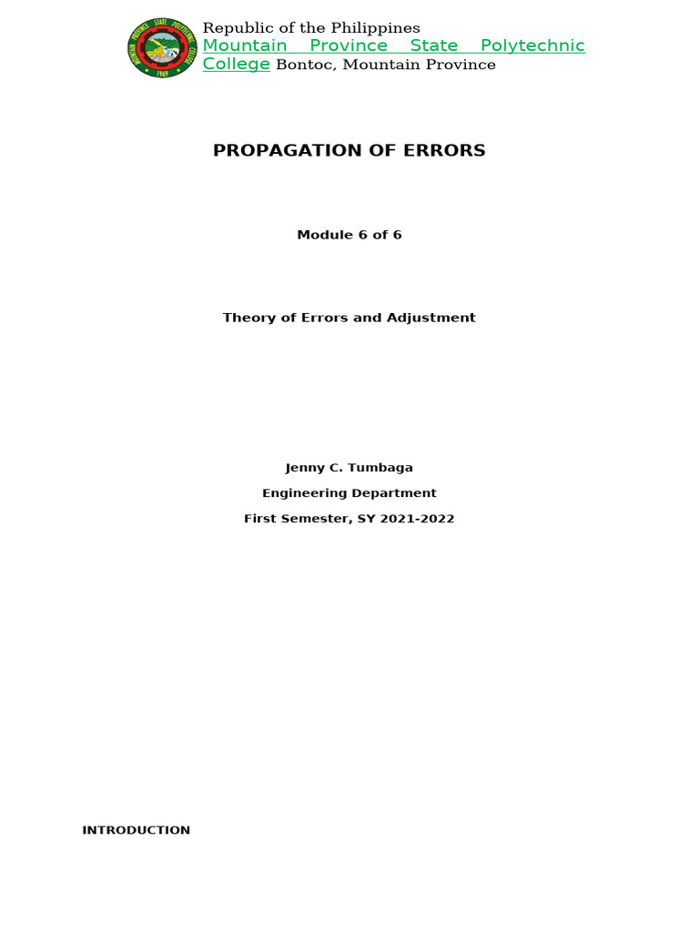 GE-313 415 Theoryoferrors m6 | PDF | Variance | Errors And Residuals