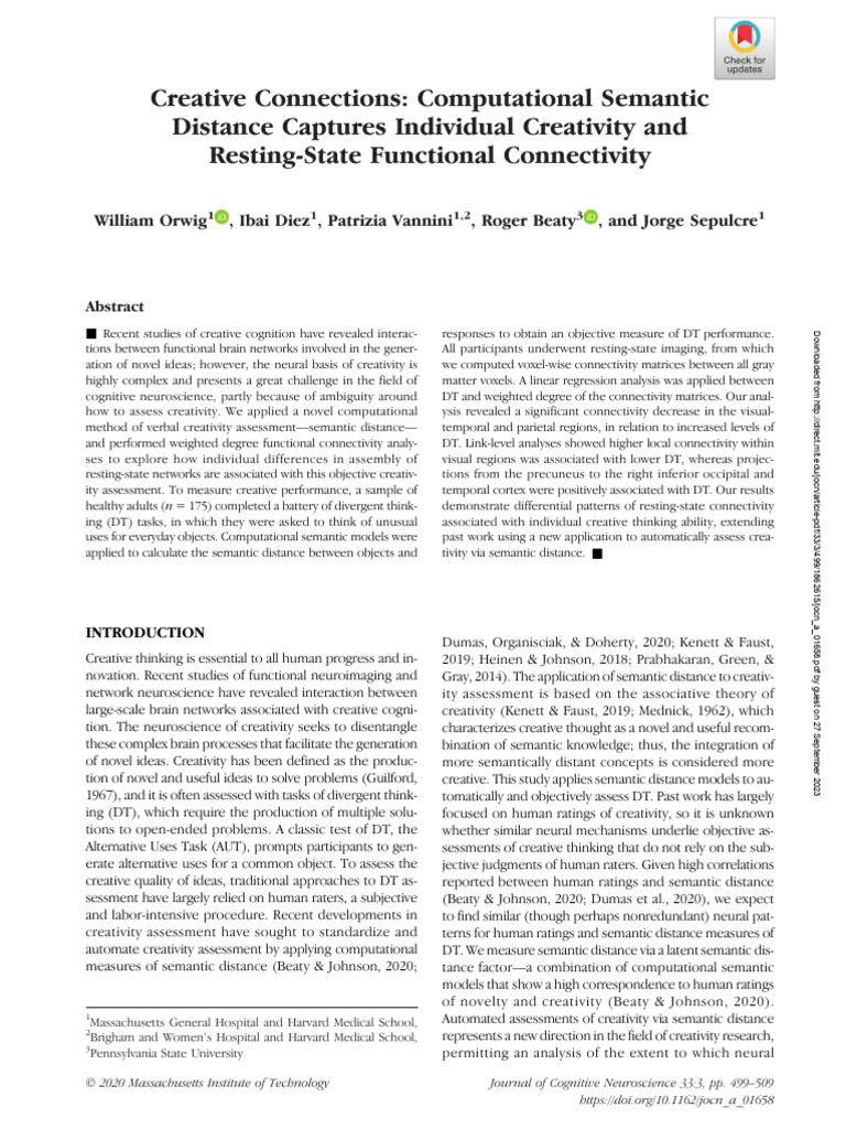 Semantic Distance in Creativity Research | PDF | Creativity | Functional Magnetic Resonance Imaging