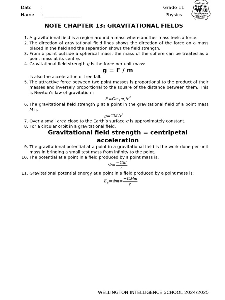 G11 Physics Note Chapter 13 | PDF