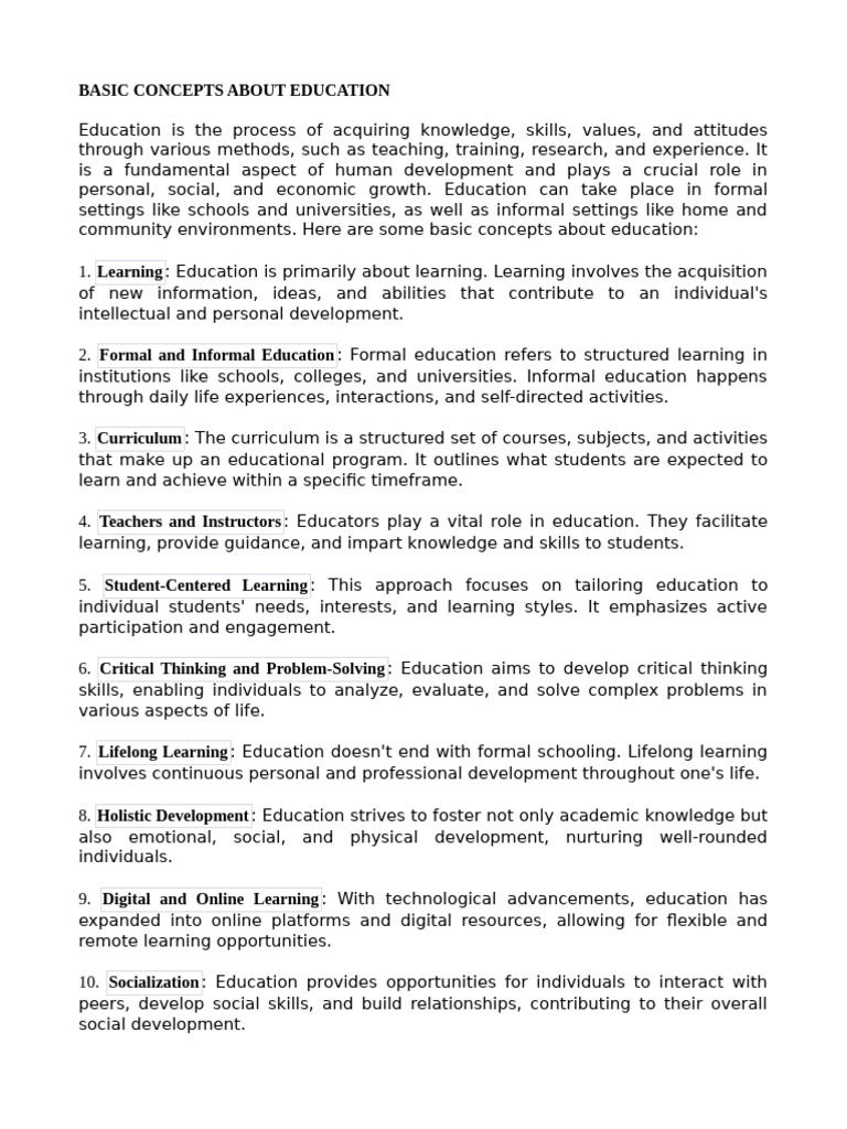 Basic Concepts About Education | PDF | Learning | Cognition