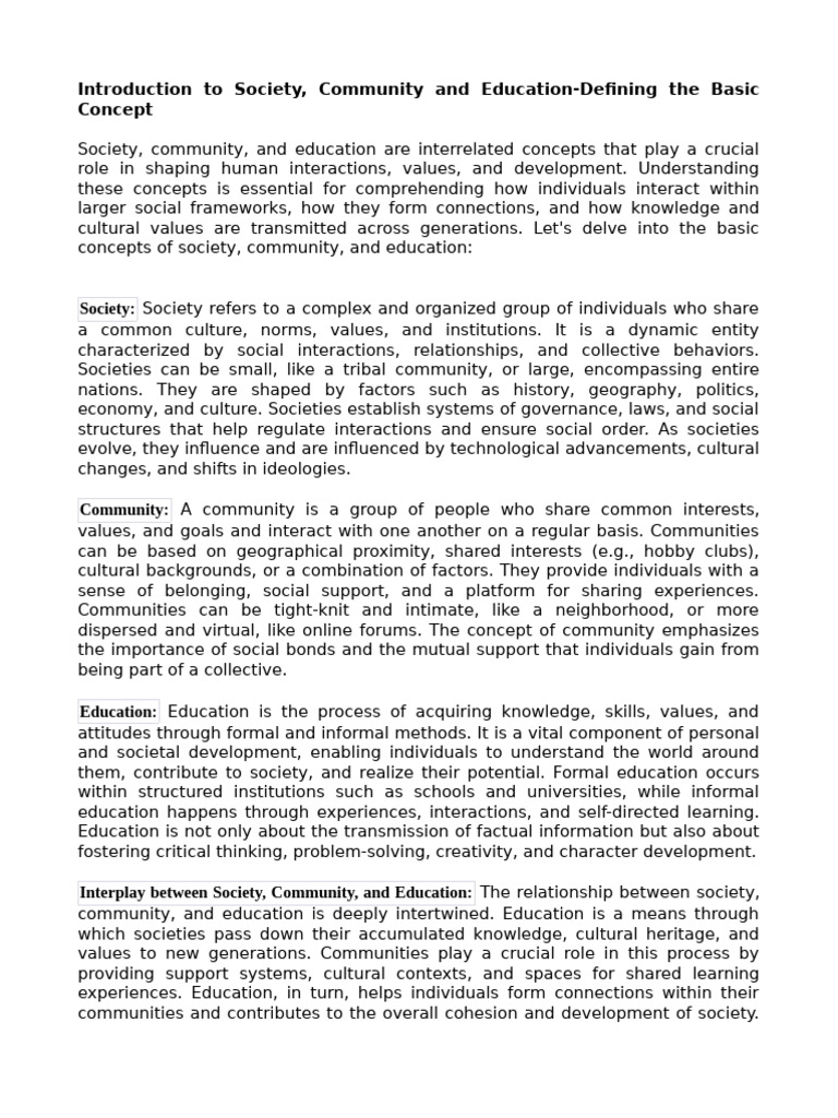 Introduction To Society, Community and Education-Defining The Basic ...