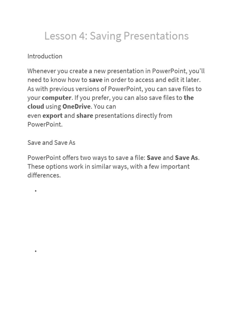 Lesson 4 Saving Presentations | PDF | Microsoft Power Point | Computer File