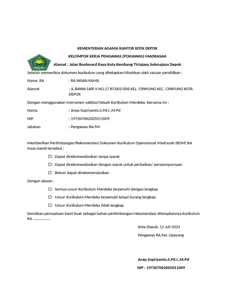 CONTOH Lembar Rekom | PDF