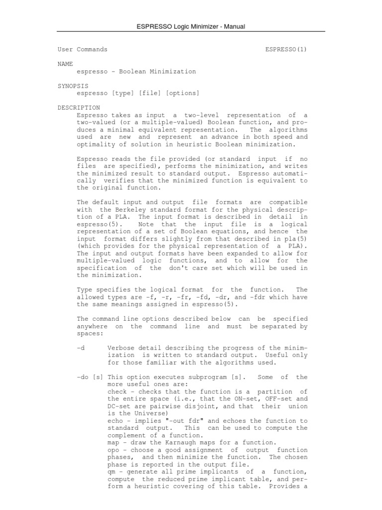 Espresso Logic Minimizer Manual | PDF | Subroutine | Input/Output