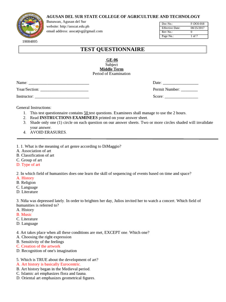 Midterm Ge 06 TQ | PDF | Color | Paintings