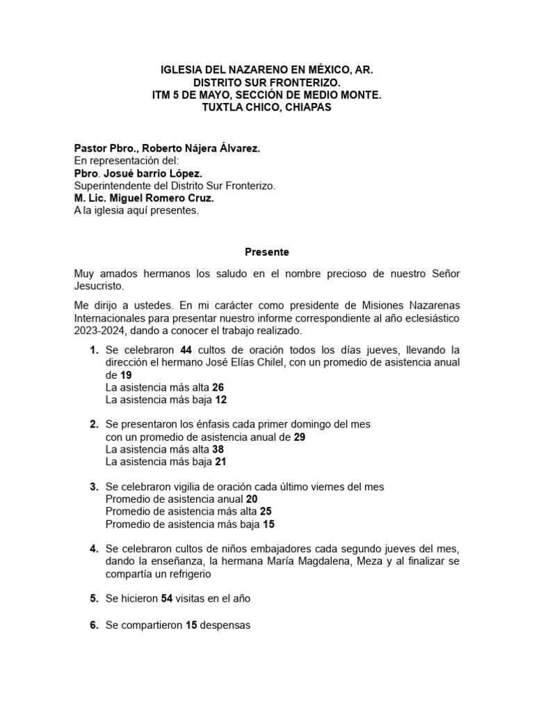 Informe Anual de Misiones 2023-2024 | PDF