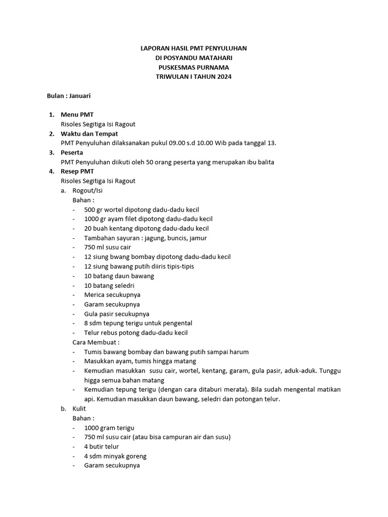 Laporan PMT Penyuluhan Posyandu Matahari 2024 | PDF