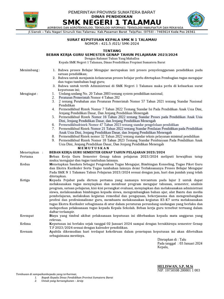 Konsideran SK PBM Januari 2024 | PDF