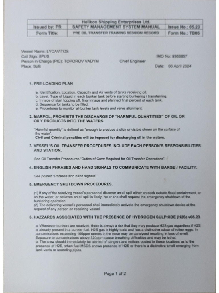 Pre Oil Transfer | PDF