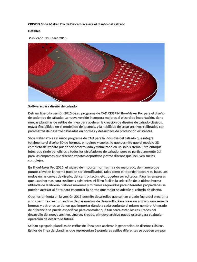 CRISPIN Shoe Maker Pro de Delcam Acelera El Diseño Del Calzado | PDF ...