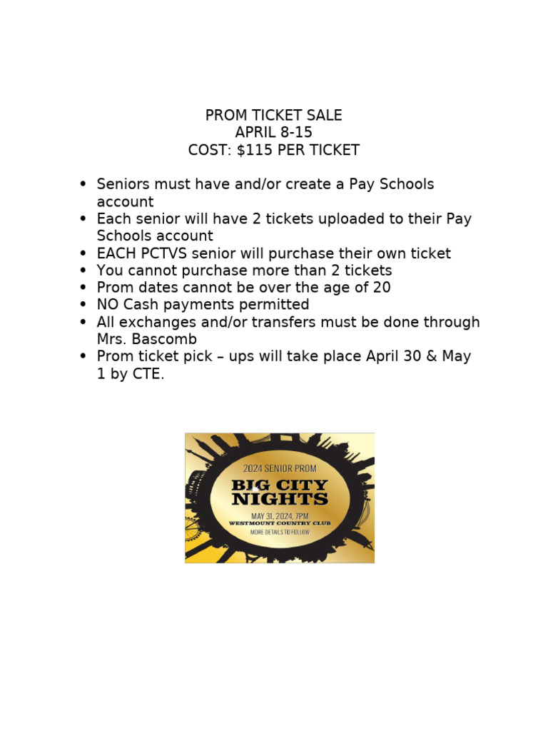 Prom Ticket Sale Details 2023 | PDF