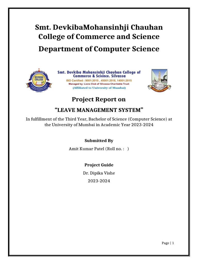 Amit - Patel - Leave - Management - System - Project - Report 2023-2024 | PDF | Databases | Security