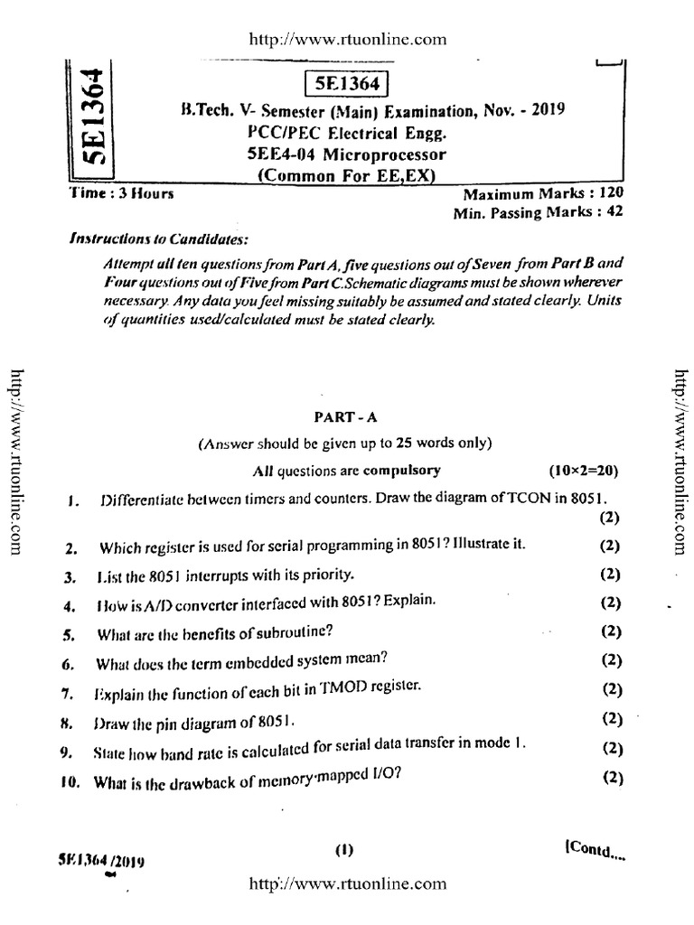 Btech Ee Ex 5 Sem Microprocessor 5e1364 Nov 2019 | PDF