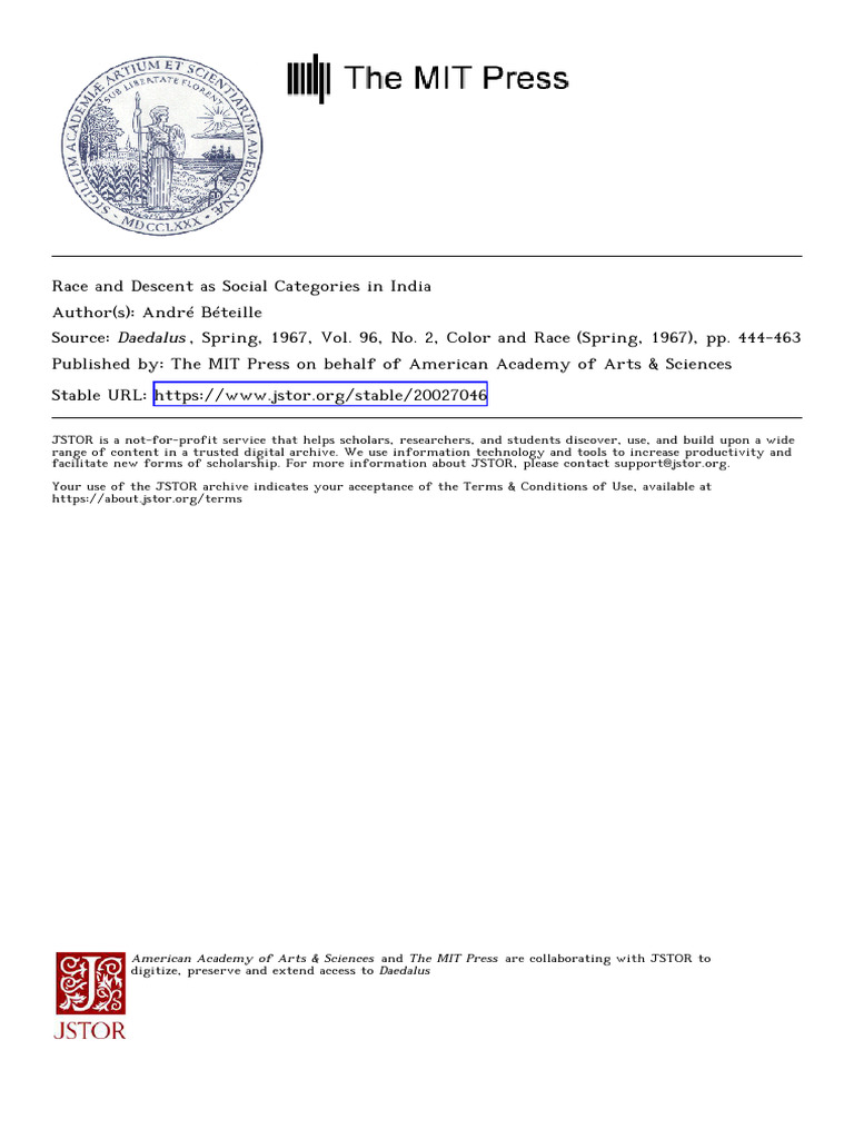 Andre Beteille - Race and Descent As Social Categories in India ...