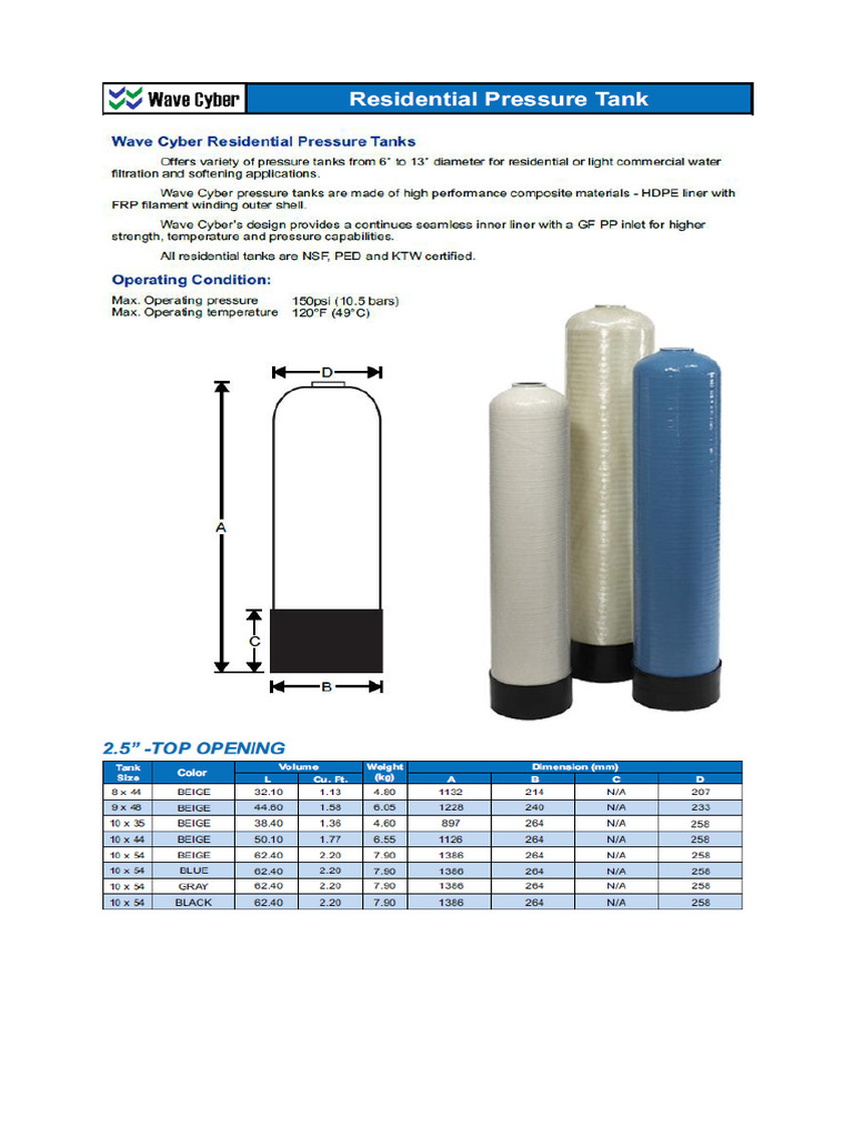 (Wave Cyber) FRP Tank - Dimension | PDF