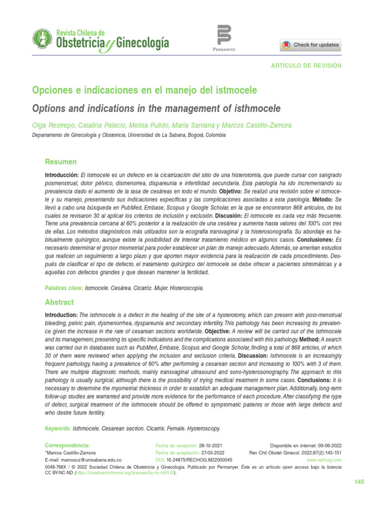 Manejo del Istmocele: Opciones y Complicaciones | PDF | Parto ...