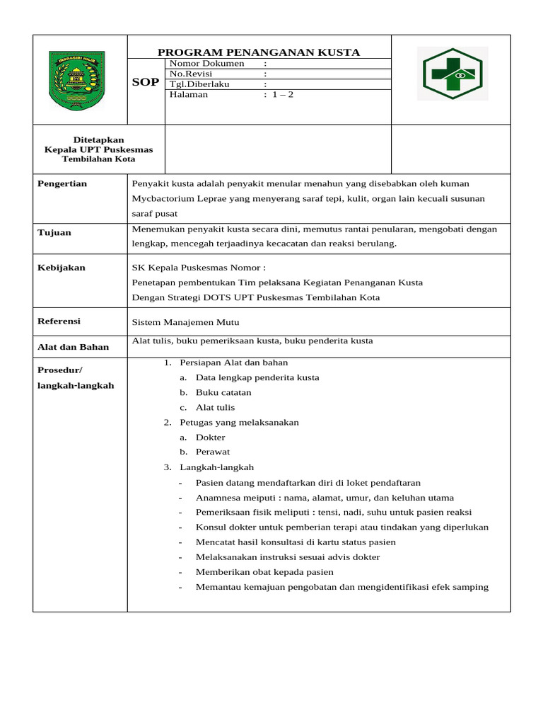 SOP Penanganan Kusta | PDF