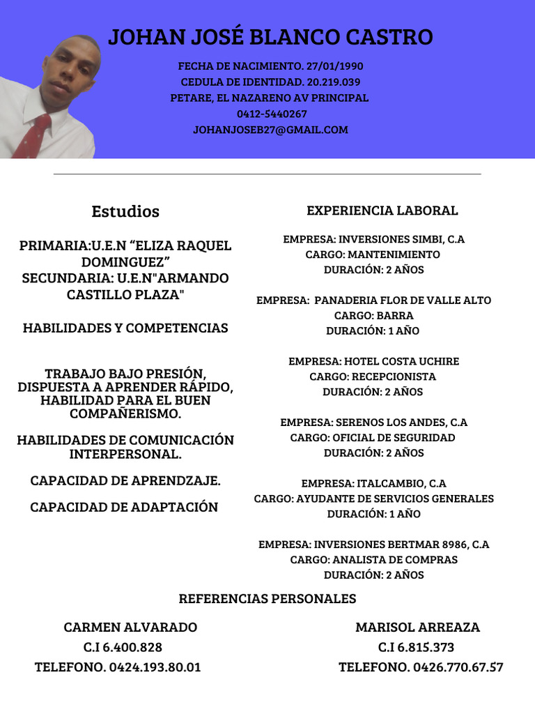 Currículum Vitae Johan Blanco | PDF