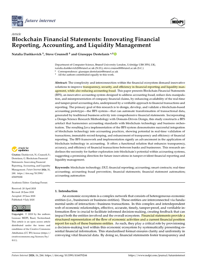 Blockchain UTS - Dashkevich2024 Financial Statements | PDF | Audit | System