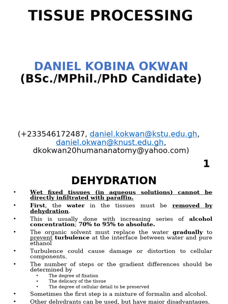 Tissue Processing & H-E Staining | PDF | Staining | Chemical Substances