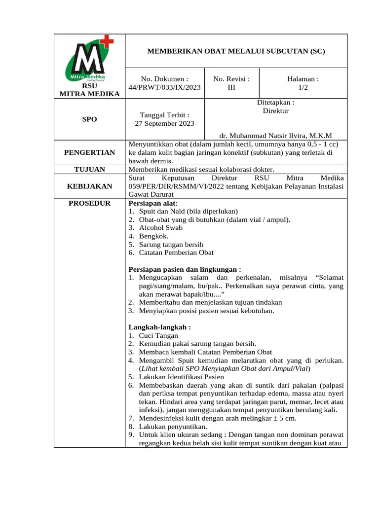 Spo Memberikan Obat Melalui Subcutan (SC) | PDF