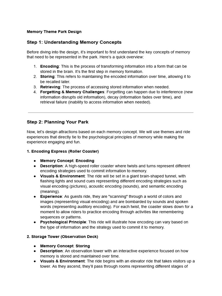 Memory-Themed Park Design Concepts | PDF | Memory | Recall (Memory)