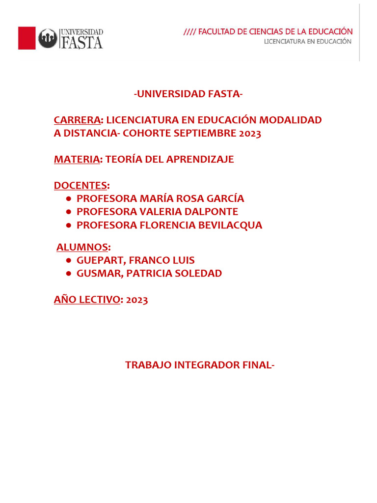 Trabajo Integrador Final-Teoría Del Aprendizaje | PDF
