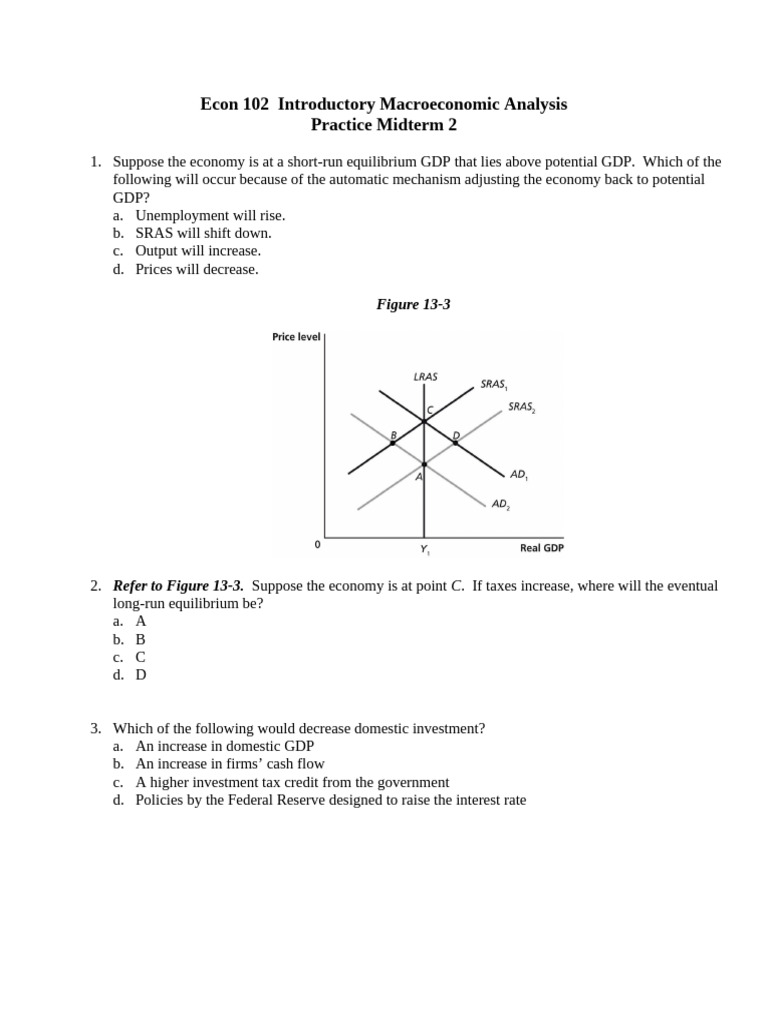 1 EC 102, Spring 2024, Practice Midterm 2 | PDF | Aggregate Demand | Gross Domestic Product
