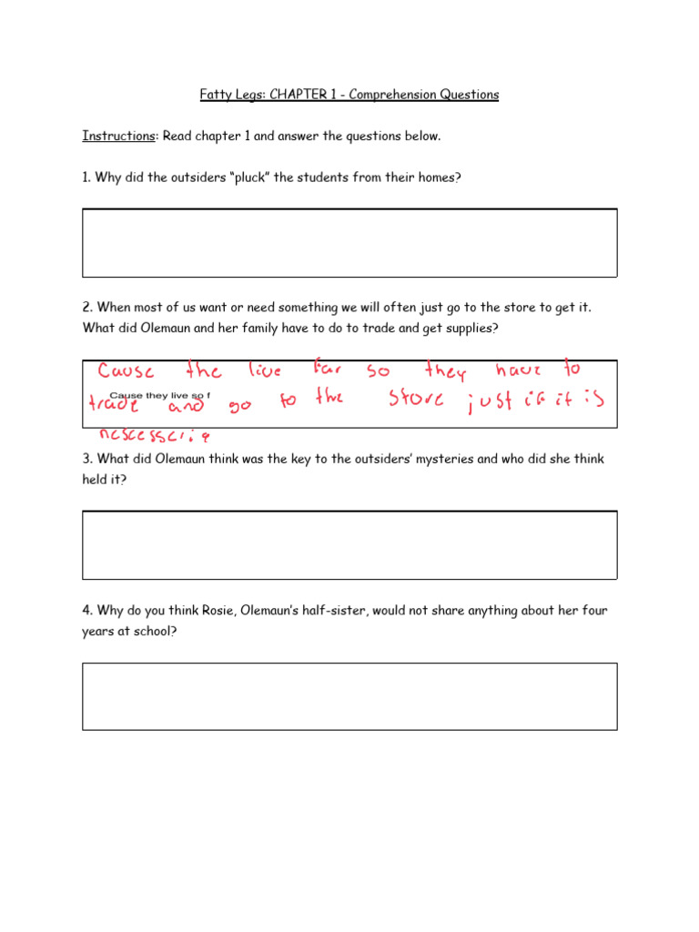 Sec 1 Enr Fatty Legs: CHAPTER 1 - Comprehension Questions Final Version ...
