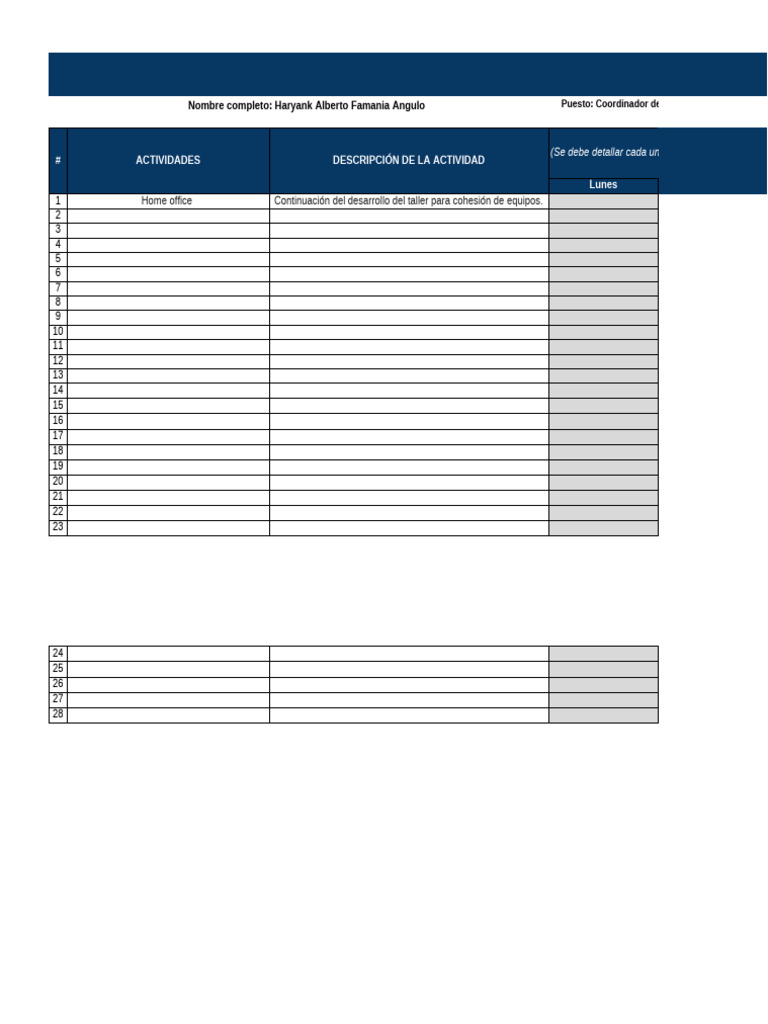 Formato Bitacora Home Office. | PDF