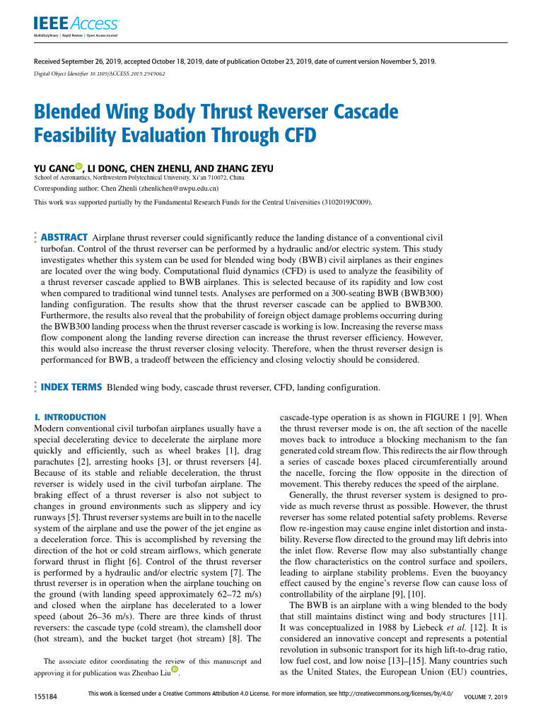 Blended Wing Body Thrust Reverser Cascade Feasibility Evaluation ...