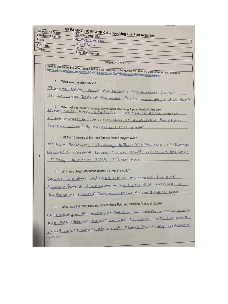 Speaking Homework | PDF