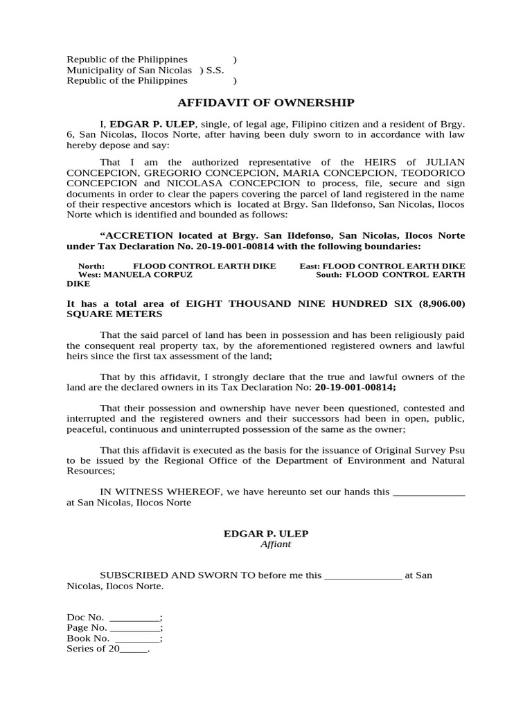 Affidavit of Ownership Edgard Ulep | PDF