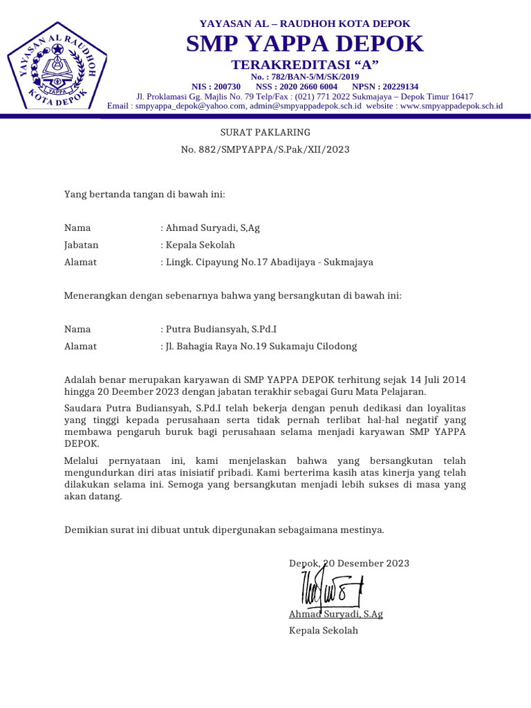 Contoh Surat Paklaring | PDF